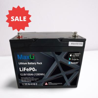 Cina Batteria delle batterie 12V 100Ah LiFePO4 del litio rv di MaxLi 1280Wh costruita in Bluetooth in vendita