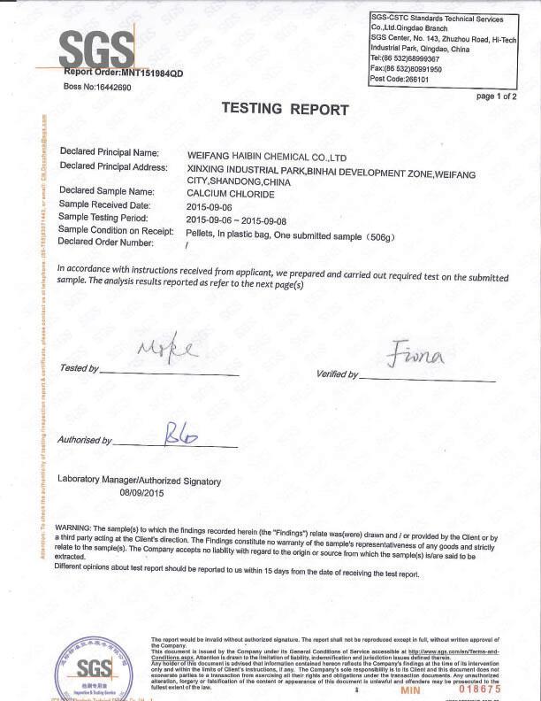 SGS REPORT 1 - WEIFANG HAIBIN CHEMICAL CO.,LTD