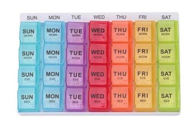 China 7 day a week cool detachable drugs box with 4 case each day, Safely pop-up 7case pill organizer, Mini cute compact pocke for sale