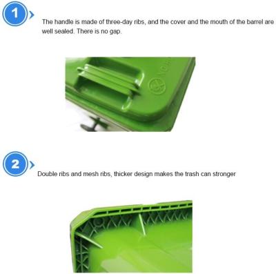 China 240LCustom plastic garbage bin for outdoor use, Large capacity 660 liter plastic garbage four-wheeled cart with lid bin for sale