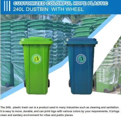 China 240LCustom plastic garbage bin for outdoor use, Large capacity 660 liter plastic garbage four-wheeled cart with lid bin for sale