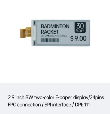 China 2.9inch Black & White E Ink Display with SPI Interface for Smart ESL and Retail for sale