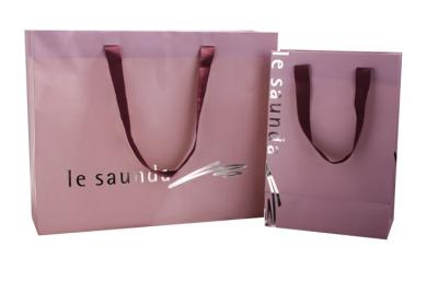 China Cosmetic Recycled Paper Bags with Satin Ribbion Handle for Packaging for sale