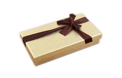 China Gold Card Paper Recycled Cardboard Gift Boxes With Ribbon Tied for sale