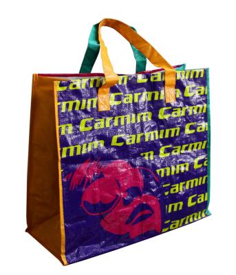 China 4 Color Printing Carmic PP Woven Shopping Bags, Reusable Carrier Bag With Sewing 
