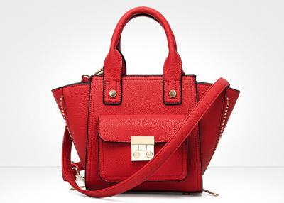 China Fashional bright color Red pu leather tote bag for lady with Logo printed for sale