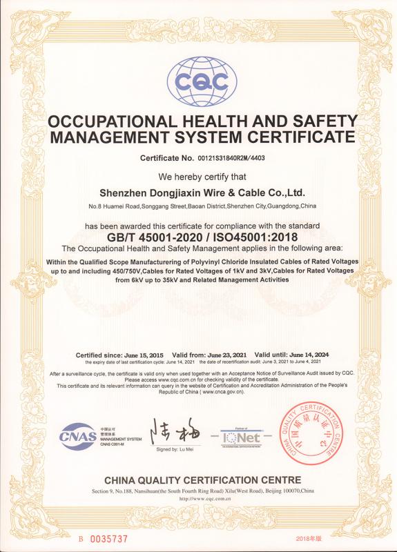 Assessment specification for occupational health & safety management systemsenvironmental management systems - SHENZHEN DONGJIAXIN WIRE&CABLE CO.,LTD