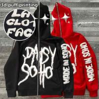 Quality Custom Streetwear 100% Cotton Heavyweight Full Face Zip Up Rhinestone 3d Puff for sale