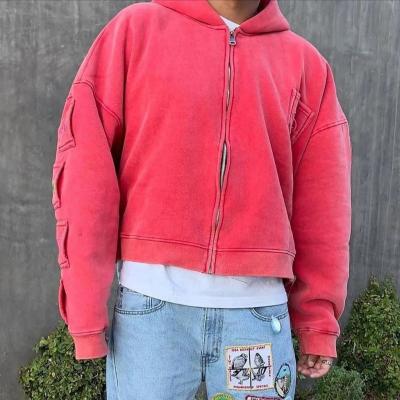 Chine Automne personnalisé 400 gsm Hommes à capuche surdimensionné en rose Rouge Soleil décoloré Stone Wash avec détection d'aiguille à vendre