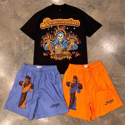 China Customized Labels Men's 2 Piece Mesh Shorts Custom Shirt and Shorts Set in 100% Cotton for sale