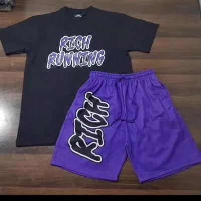 China Customized Labels Men's 2 Piece Mesh Shorts Custom Shirt and Shorts Set in 100% Cotton for sale