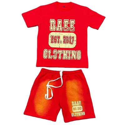 China Summer Tracksuit Sweat Suit Unisex Men's Custom T-shirt and Shorts Set with Acid Wash for sale