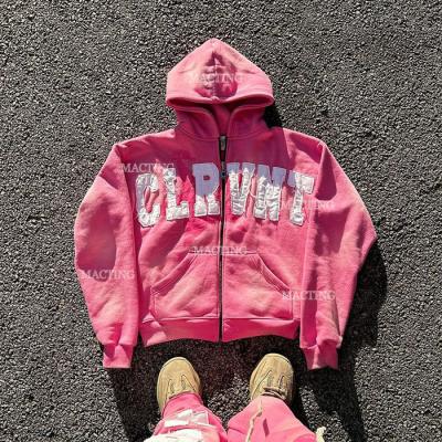 Китай Штрит-уборка Custom Logo Сверхразмерная 500 гг кислотно-мытая капюшон с вышивкой на ченилле продается