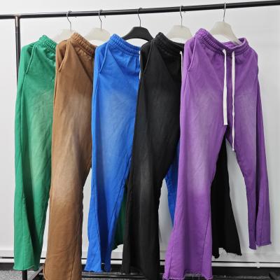 Cina Pantaloni da ginnastica da sole maschile acido sbiadito lavaggio gonfiabile personalizzato per ragazze ragazzi decorazione vintage gomma grezza taglio bordo in vendita
