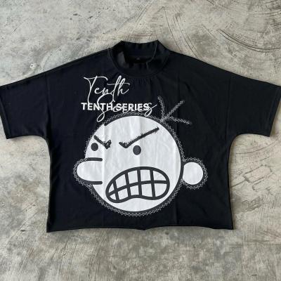 Cina 400 grammi spessore colletto ricamo spalla caduta bianca oversized T-shirt tagliato maschio in vendita
