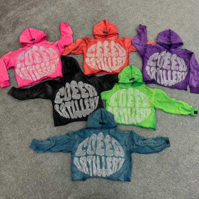 Китай Мужская винтажная большая кислота промытая Zip Up сырая шерстяная рубашка резкая рубашка с капюшоном продается