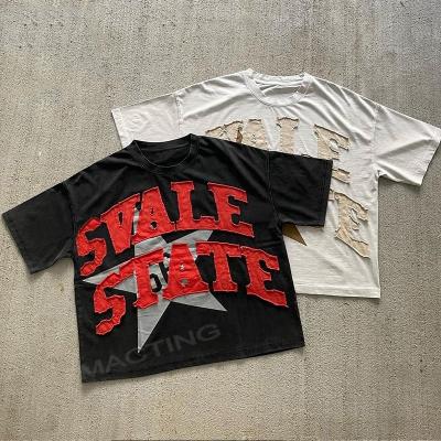 Κίνα Ανδρικά Custom Graphic T-shirts DTG Print Vintage Distressed Patch Embroidery Acid Wash προς πώληση