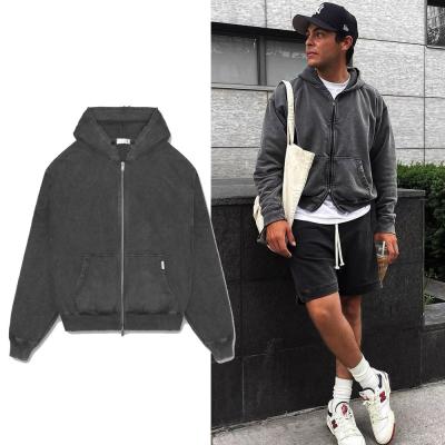 Chine Vintage lavage à l'acide Soleil décoloré Fermeture à glissière haute Corps en détresse Hoodies pour hommes automne style fermeture à glissière haute à vendre