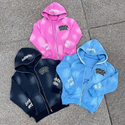 Cina Etichette Unisex Hoodies Maschile Set Custom Full zip up Hoodie Tracksuit Acid Wash Sweatsuit in vendita