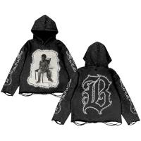 Quality black vintage rhinestone hoodie Distressed Embroidery Patch 220 Grams Heavyweigh for sale