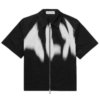 China Men's Casual Heavyweight Cotton Black Print Zip Up Shirt S-5XL or Custom Hip Hop Styl for sale
