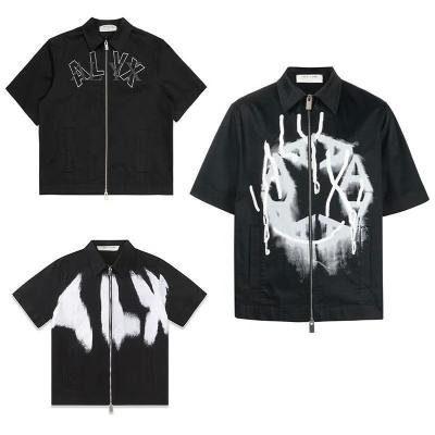 China Men's Casual Heavyweight Cotton Black Print Zip Up Shirt S-5XL or Custom Hip Hop Styl for sale