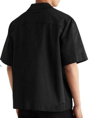 China Men's Casual Heavyweight Cotton Black Print Zip Up Shirt S-5XL or Custom Hip Hop Styl for sale