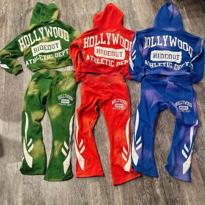 China Gender-Neutral Men's Acid Wash Zipper Tracksuit 2 Piece Set with Hoodies and Sweatpants for sale