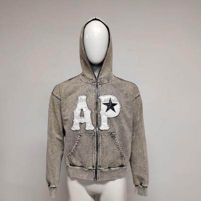 Китай 360 грамм ткань Вес на заказ Hoodies с полным лицом Zip Up и винтажный кислотный мойка продается