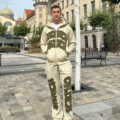 China Custom oversized zon vervaagde noodgevallen zip up geborduurde patch hoodie set Te koop