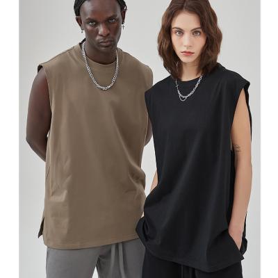Cina Sporty Basketball Sleeveless Slit Tank Top Custom 100% Cotton Nero Gym Maschile Customized in vendita