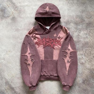 China Hombres/Mujeres/Unisex Vintage A medida Acido Lavado Dos Colores Bloque de costura Hoodie de gran tamaño en venta