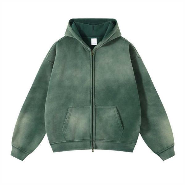 Quality Vintage Acid Wash Sun Faded Distressed Zip Up Blank Hoodie for Custom Logo for sale
