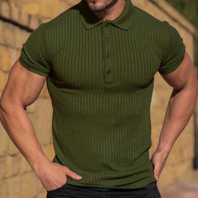Cina Camicia da polo estiva da uomo su misura con tessuto stretch e disegno a barra verticale in vendita