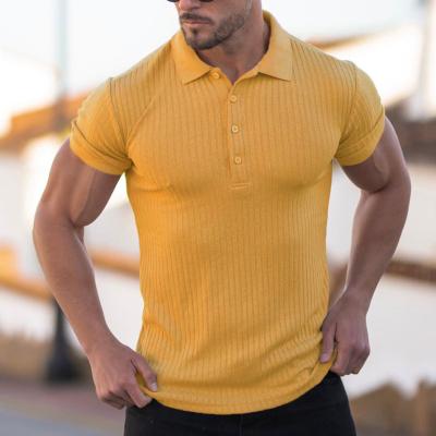 Cina Camicia da polo estiva da uomo su misura con tessuto stretch e disegno a barra verticale in vendita