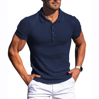 Cina Camicia da polo estiva da uomo su misura con tessuto stretch e disegno a barra verticale in vendita