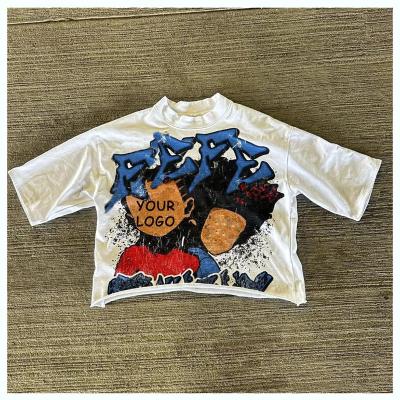 China Streetwear Custom Logo Dtg Printing Design Short Sleeve Mens Graphic Cut and Sew Boxy Fit Cropped T-Shirt for sale