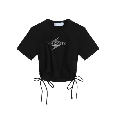 China Y2k Side Drawstring Hallow Out Design Short Sleeve Crop Top Hot Sexy Fashion Slim Custom Baby Tee for sale