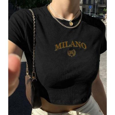 China 2024 Custom Embroidery Letter Logo Crop Top Baby Tees Women Y2k Tight Tshirt for sale