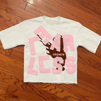 China Men's Oversized Tshirt Tee with Distressed Embroidery Patch Hip Hop Style Acid Washed for sale