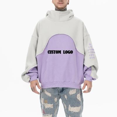 China Puff Print Men'S Two Tone Hoodie High Weight Warm Fleece Pullover Hoodie Drop Shoulder for sale