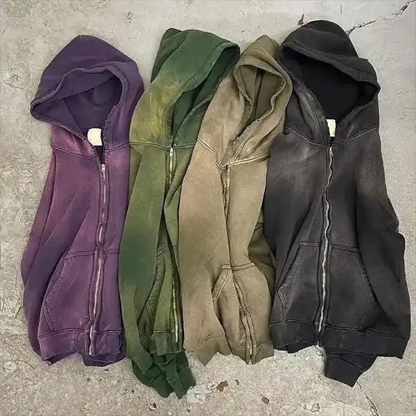 Quality Support Graphic Design Washed Purple Acid Wash Sun Dyed Faded Distressed Sweatshirt for sale