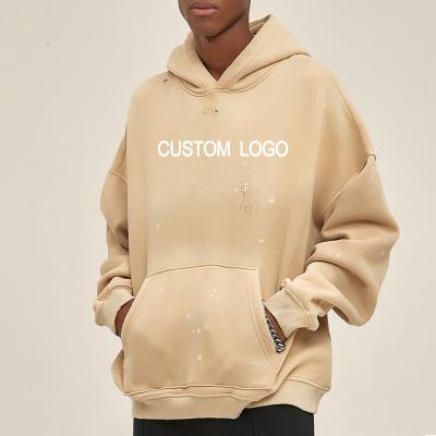 China Polyester/Cotton Fabric Custom Design Men's Oversized Vintage Washed Pullover Hoodies for sale