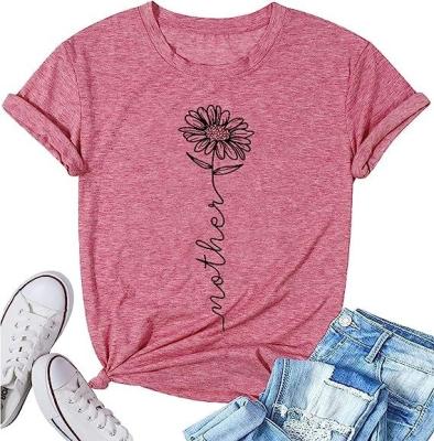 Cina T-shirt da stampa a trasferimento termico per donne Madri estive Mamma Fiore di girasole Casual in vendita