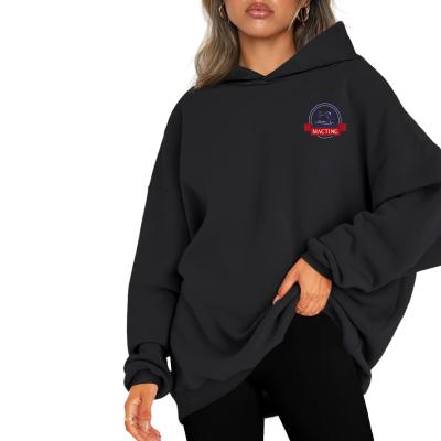 Cina Autunno bianco nero Maglietta da donna con cappuccio di grandi dimensioni Magliette con cappuccio di velluto Magliette sportive con manica lunga Pullover in vendita