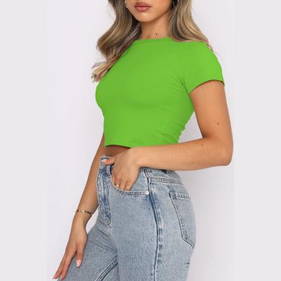 China Y2K Short Sleeve Crew Neck Polyester Basic Tee for Women Customized Crop Top T Shirt for sale