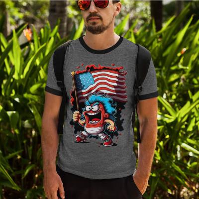 Cina Spedizione rapida T-shirt Ringer personalizzato con collana a costole pesanti e tessuto 100% cotone in vendita