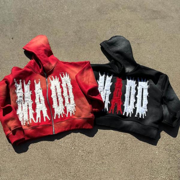 Quality Blank Custom Couple Embroidery Hoodie Sun Faded Patchwork Distressed Streetwear for sale