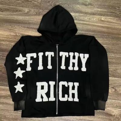 Cina ricamo cappuccino per coppia abbigliamento da strada autunnale 400 grammi Patch di cotone Acid Wash Sole sbiadito Zip Up Cappuccino tagliato in vendita