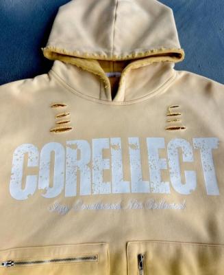Cina Abbigliamento da strada personalizzato Pesante 500 grammi 100% cotone Acido Lavaggio solare sbiadito Zip Up Hoodie Uomini con tasche di cerniera in vendita
